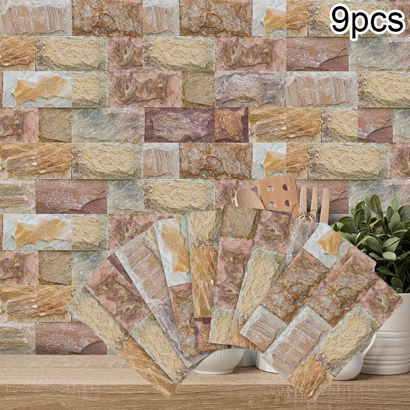 9pcs Set Wall Stickers Rust Brick Tile Self Adhesive Oil Proof Kitchen ...