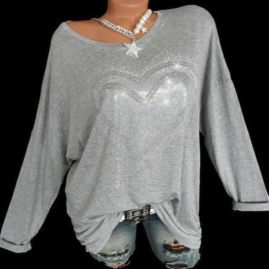 Cheap Shining Rhinestone Diamond T-Shirt Plus Size Women Casual Tops ...