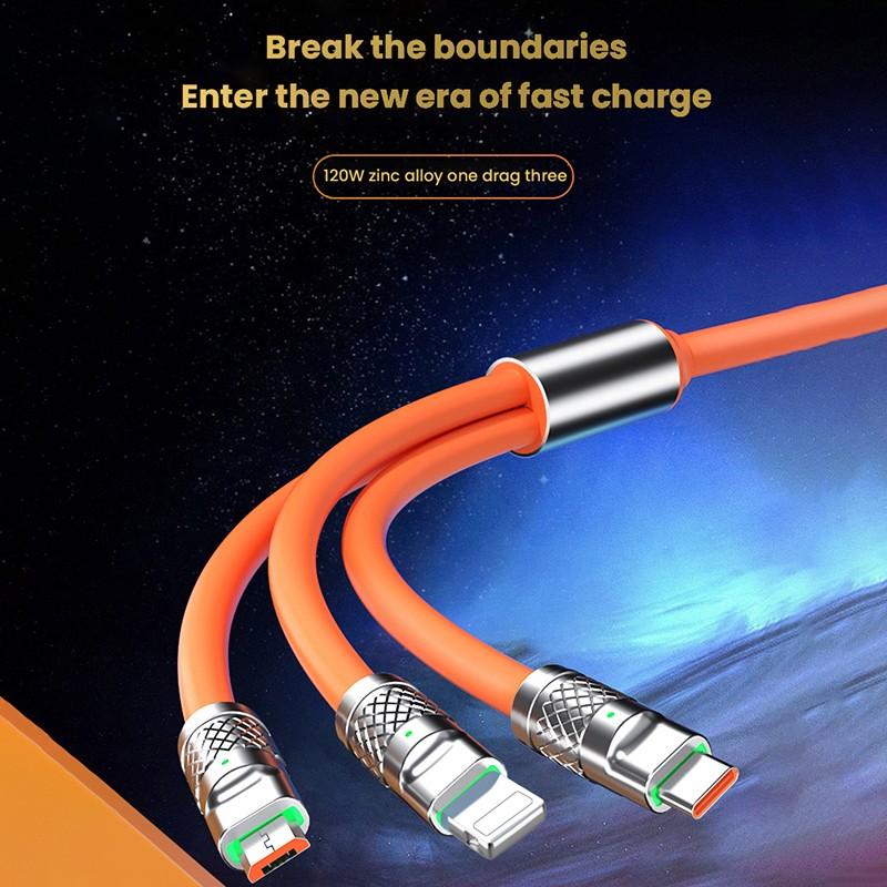 Cheap 3in1 2in1 6A 120W USB Fast Charger 120cm Cable For IPhone Micro ...