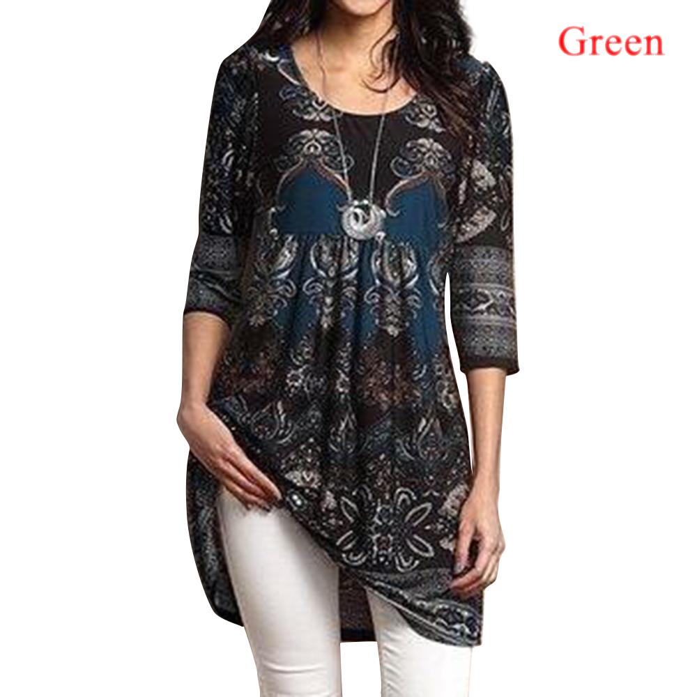 Buy Womens Fashion Floral Printed Blouse Vintage Round Neck Half Sleeve ...