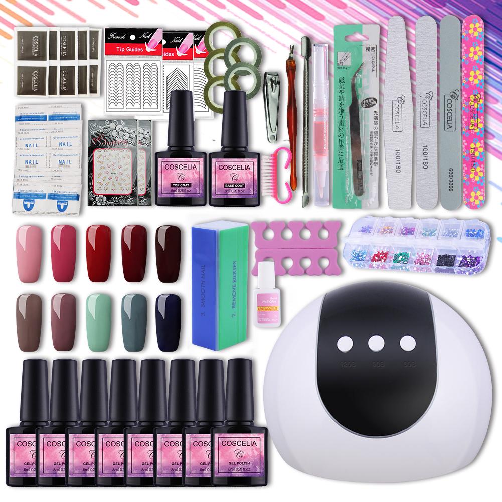 Buy Nail Art Set Curing Nail Gel Lamp 10Pc Color Gel Varnish Top Base ...
