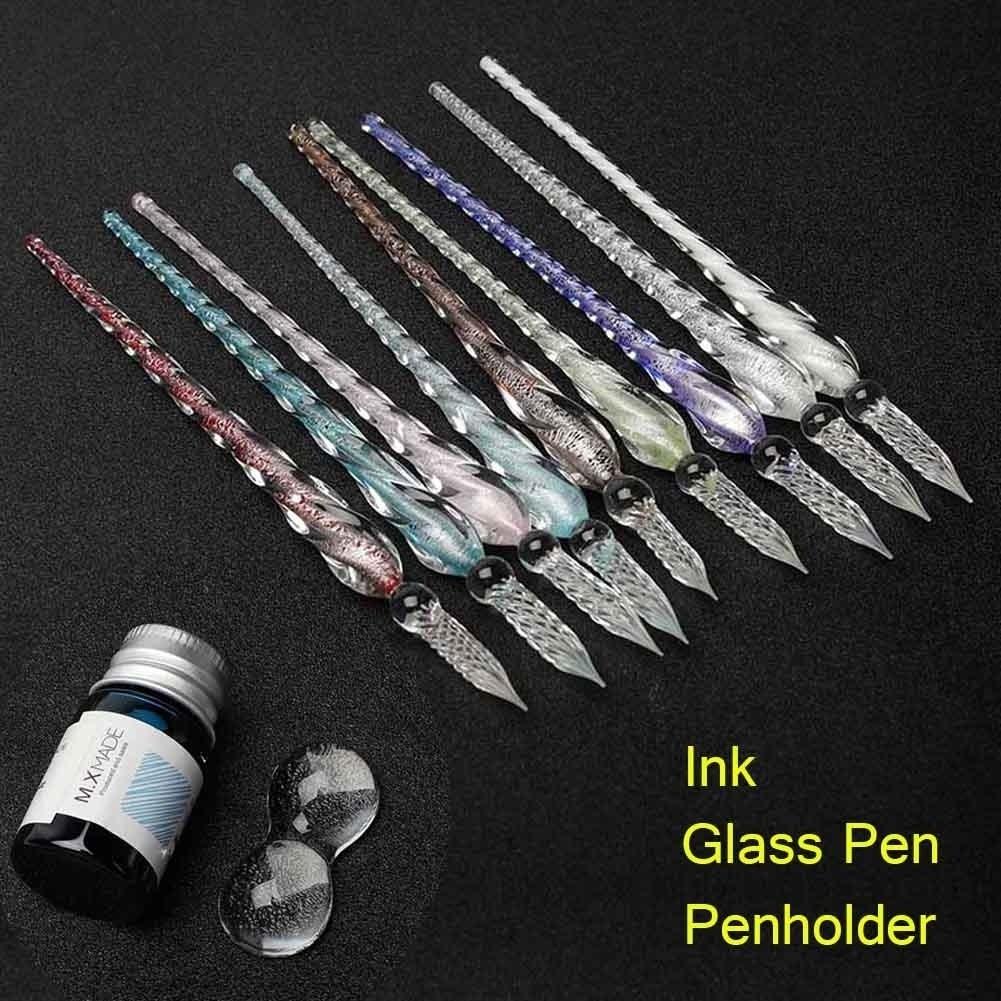Buy 1 Set Stationery Color Ink Glass Dip Pen Glass Dip Pens Set Luxury ...