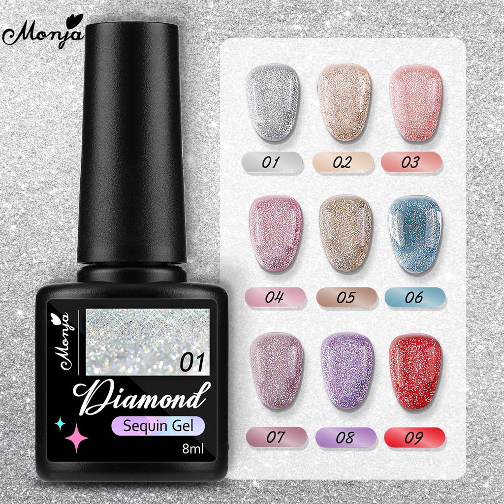 Buy Monja 9 Colors Diamond Gel Nail Polish 8ML Glitter Reflective Gel ...