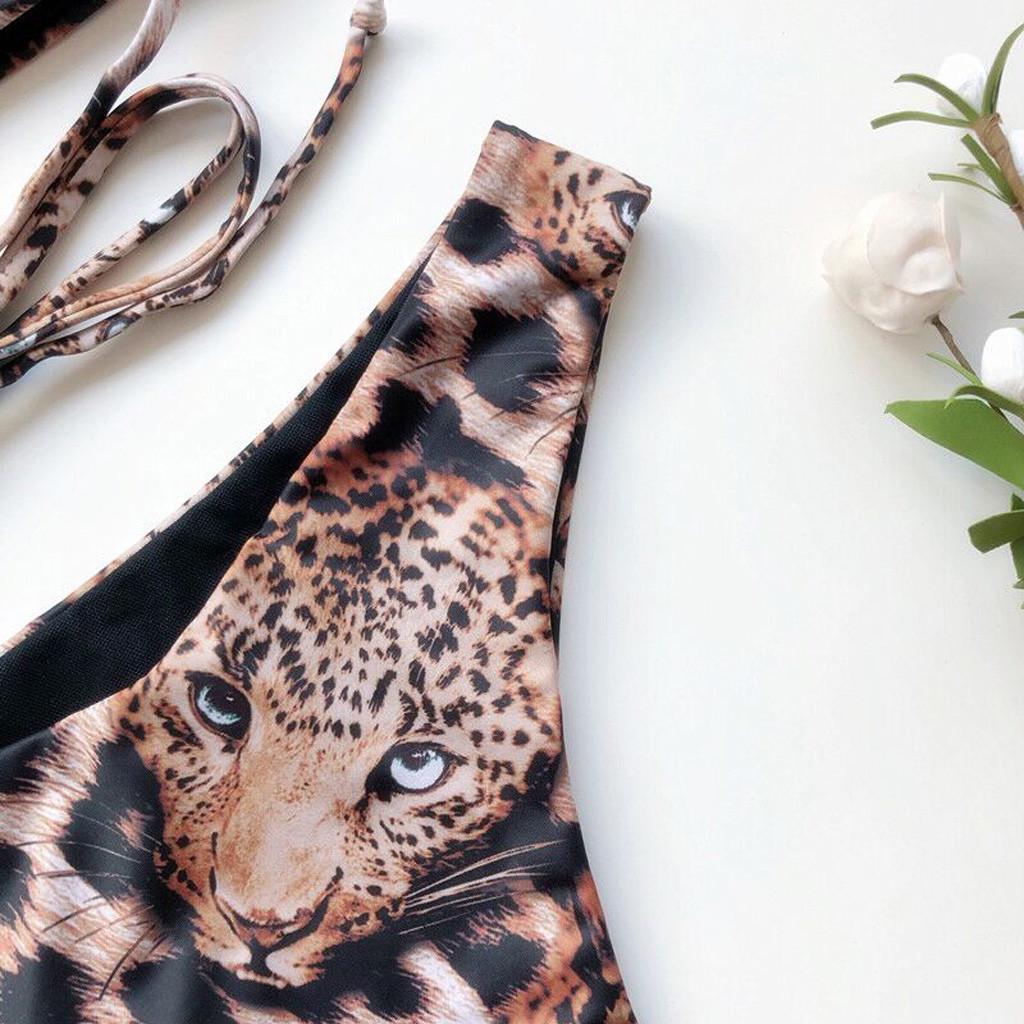 Buy Women Leopard Print Bikini Bathers One Shoulder Sexy Swimsuit at ...