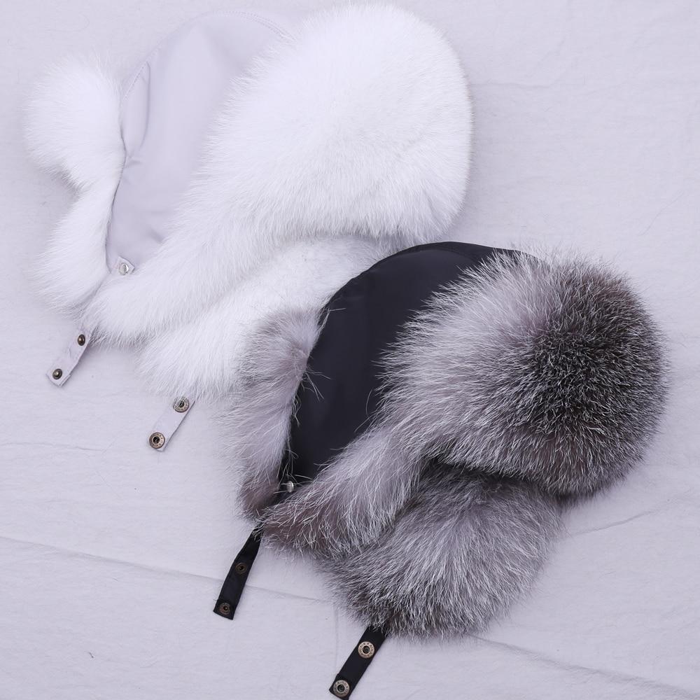 Buy Real Fur Hat for Women Natural Silver Fox Fur Russian Ushanka Hats ...