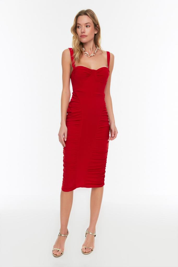 Buy Red Drape Detailed Knitted Dress TPRSS22EL2687 at affordable prices ...