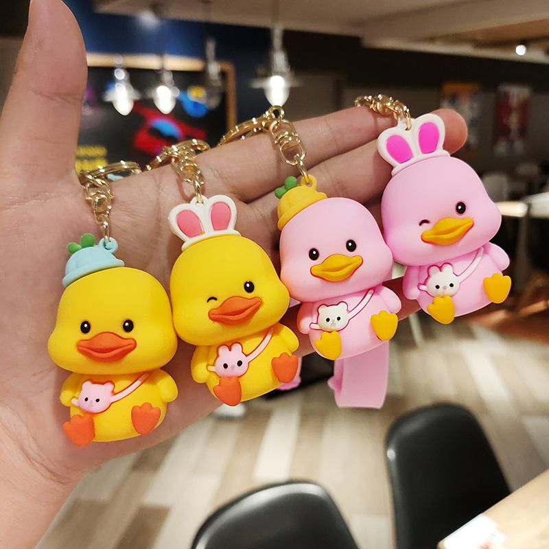 Metal Anime Fine Keychain Little Yellow Duck Key Chain Couple Key Ring ...