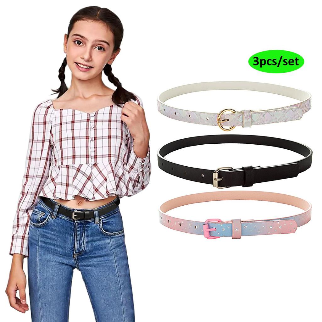Buy 3 PCS Kids Skinny Belts PU Leather Belt for Girls Colorful Girl ...