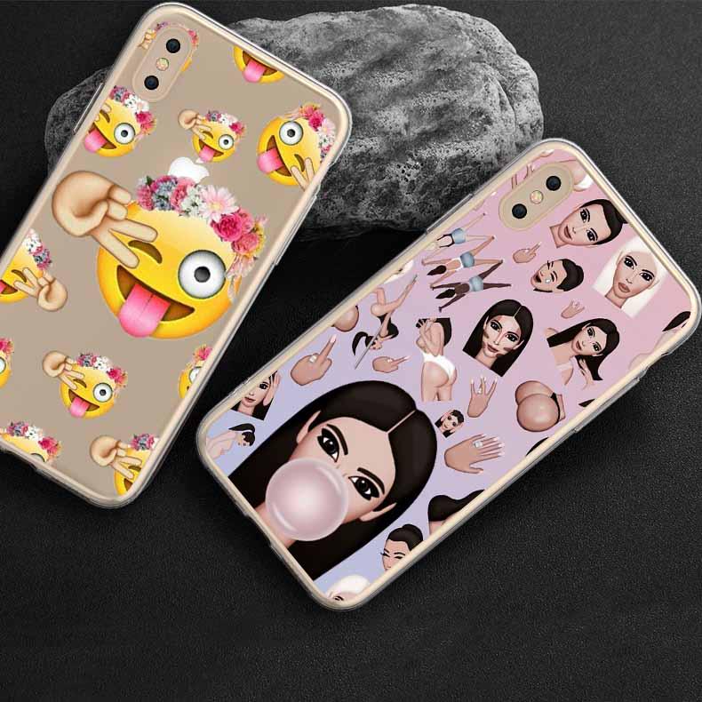 Funny Kimoji Face Printed Soft TPU Phone Case For iPhone 12Pro 11Pro XS ...