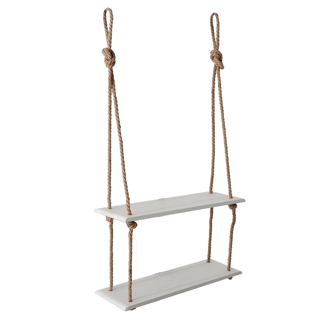 Buy 2 Layer Wall Hanging Wooden Shelves Floating Shelf Home Decor White ...