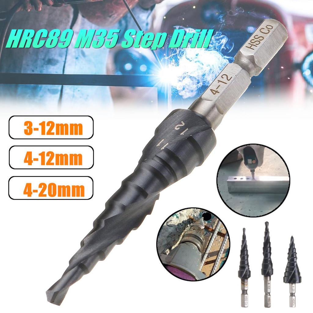 9 Steps HSS-CO HRC89 M35 Cobalt Step Drill Bit 3-12/4-12/4-20MM TiAlN Coated 1/4 Inch Hex Shank ...
