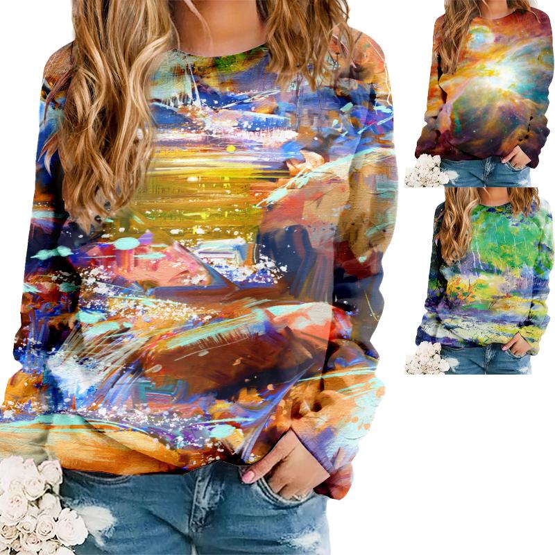 Buy Fall Women Plus Size Graphic Print T-Shirt Long Sleeve Crew Neck ...