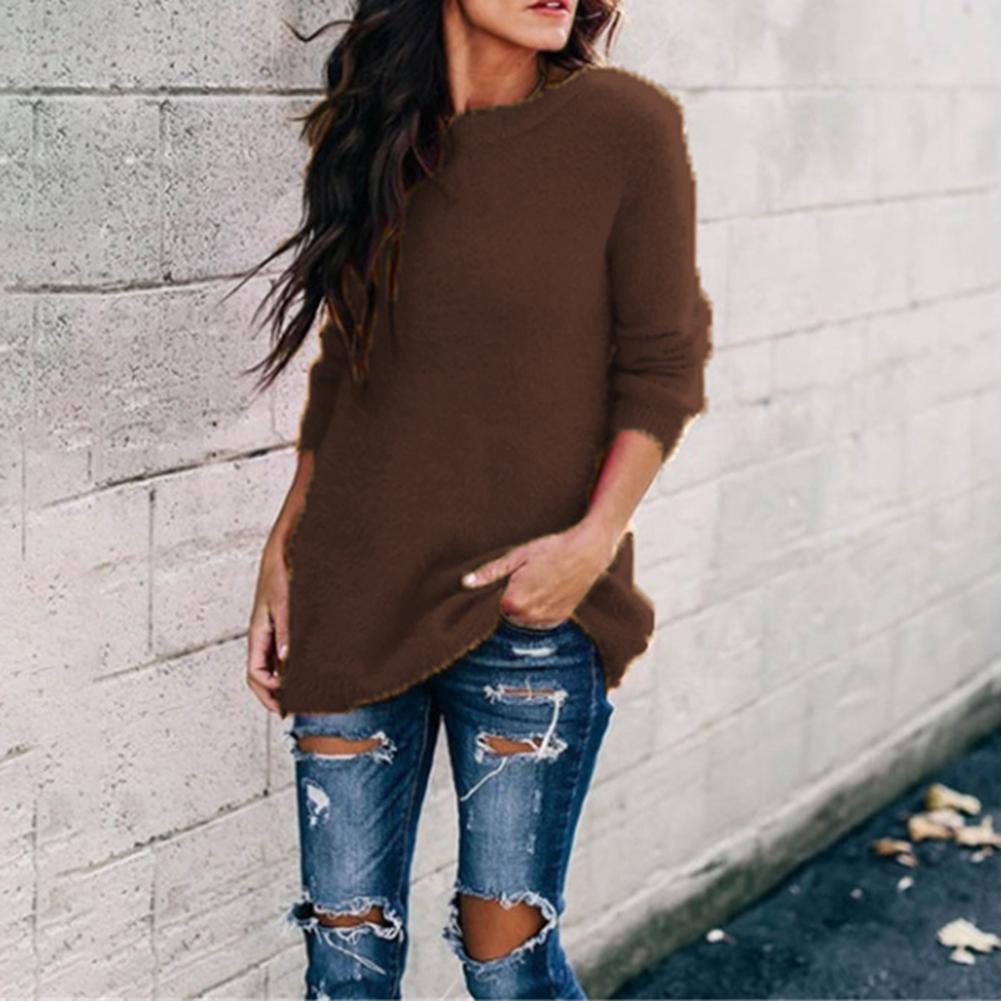 Buy Long Lady Pullover Tops Solid ColorSleeve Knitted Loose at ...