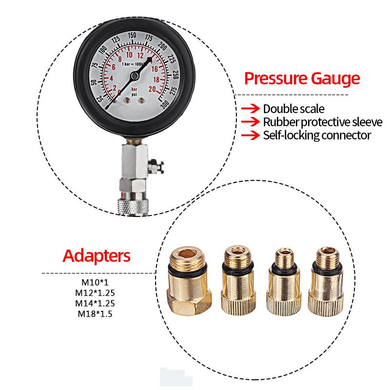 Petrol Engine Pressure Gauge Tester Kit Set Compression Leakage ...