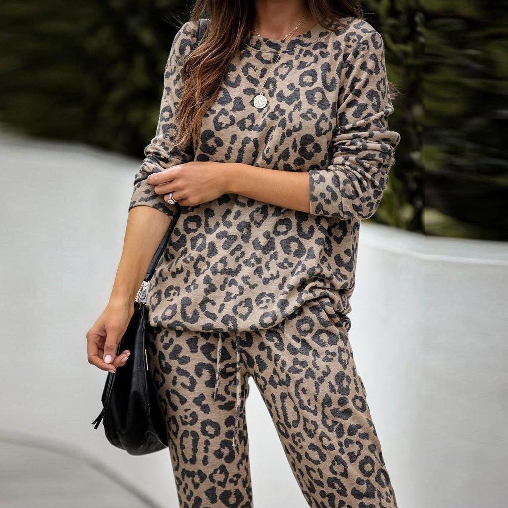 HR 1Set Women Tracksuit Leopard Print Pants Sets Leisure Wear Lounge ...