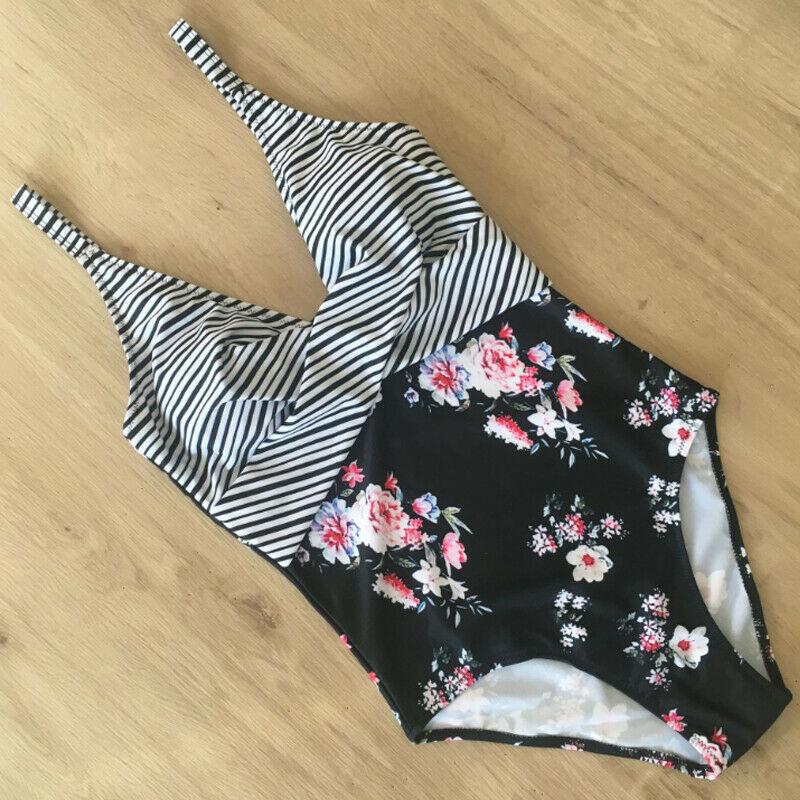 Buy Push Up Cross Monokini Women Striped Floral Dot Printed Swimwear ...