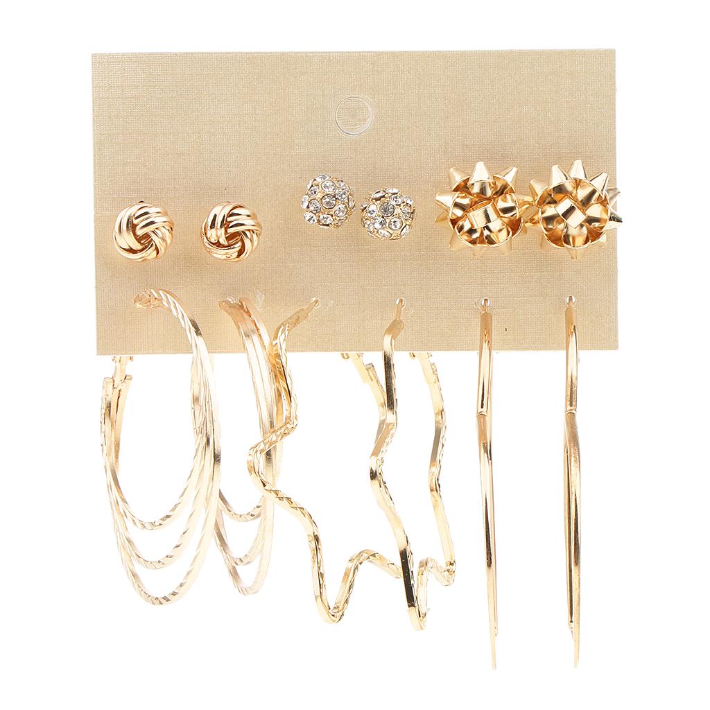 Buy 6 Pairs Knot Rhinestone Ball Stud Big Loop Rings Ear Set Club ...