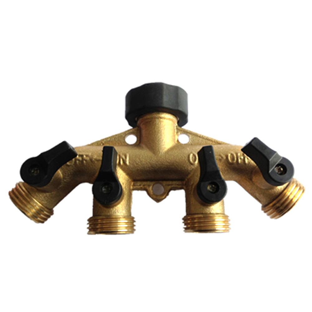4 Way Brass Tap Adaptor Hose Valve Manifold 4 Hose OutletsOf One Hose ...