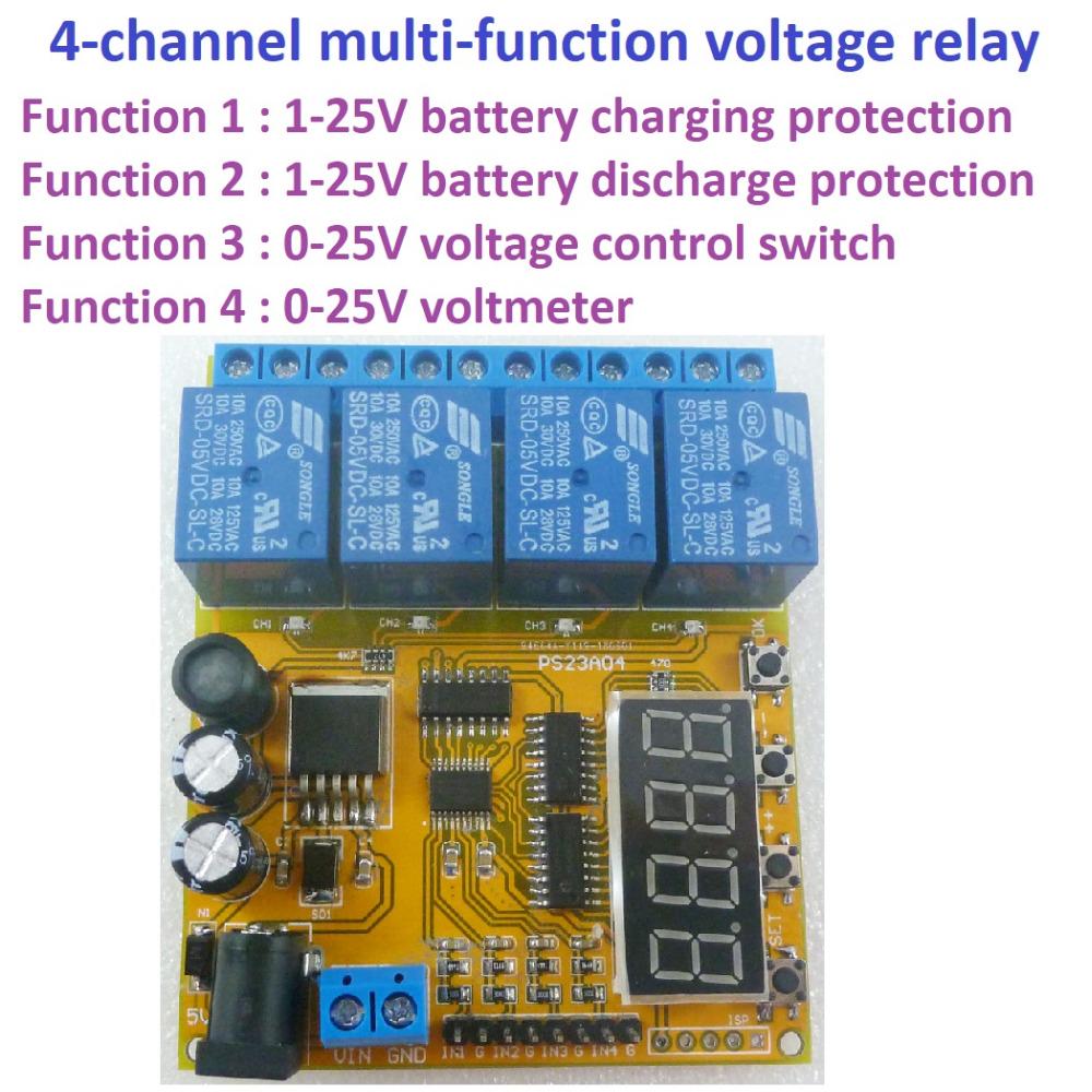 5V 12V 24V 4CH Multifunction Voltage Control Relay Lithium Lead-acid ...