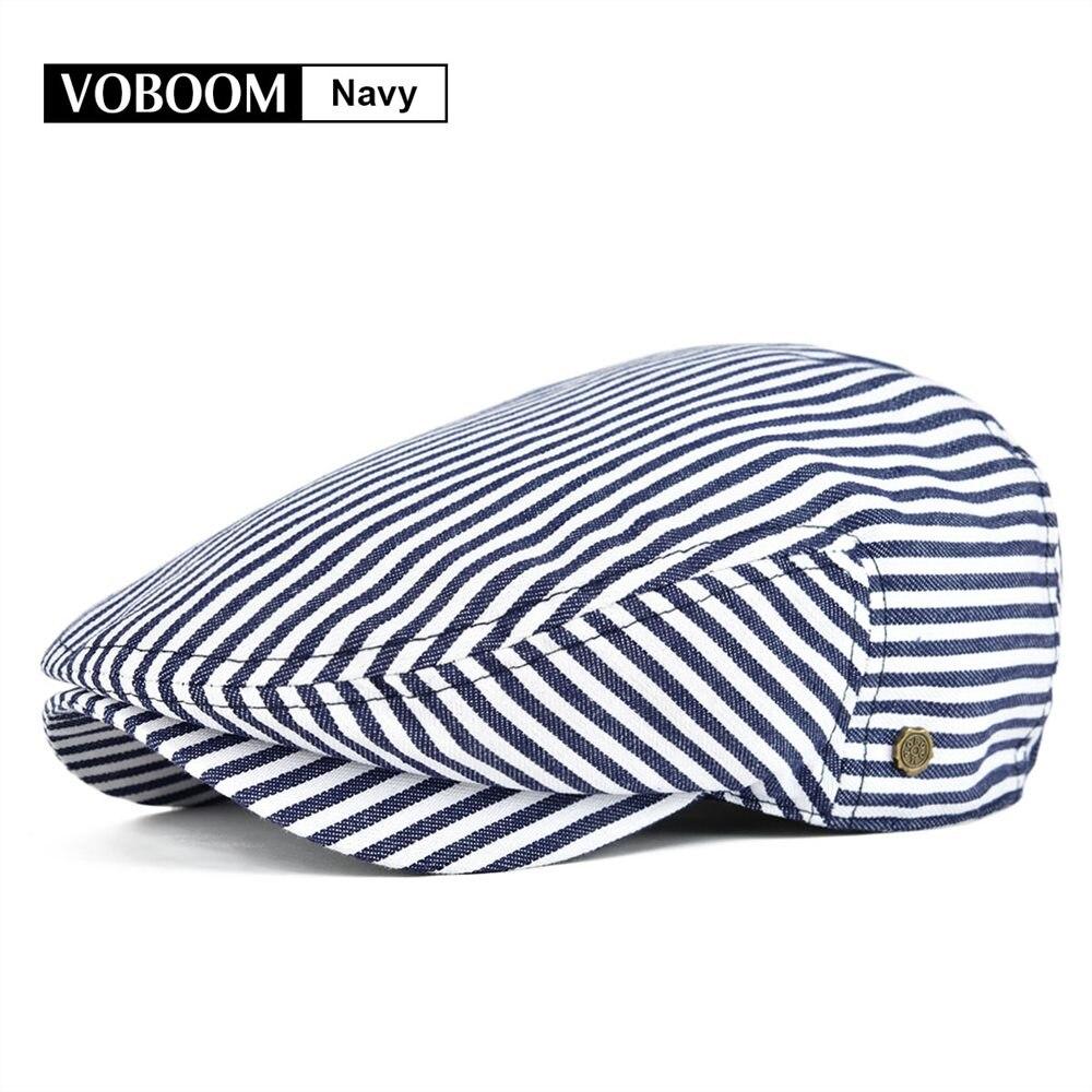 Buy VOBOOM Summer Flat Cap Black Navy Blue Stripe Ivy Caps Men Women ...