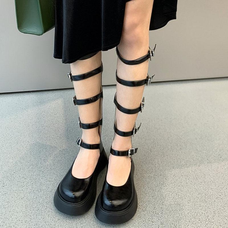 Satın alın Women Spring Round Toe Flat Creeper Mid Calf Boot Shoes | Joom