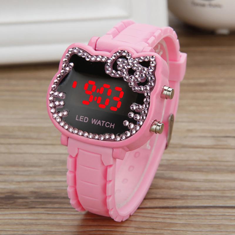 Buy LED Children's Gift Girls' Heart Watch Cartoon Cute Pink KT Cat ...