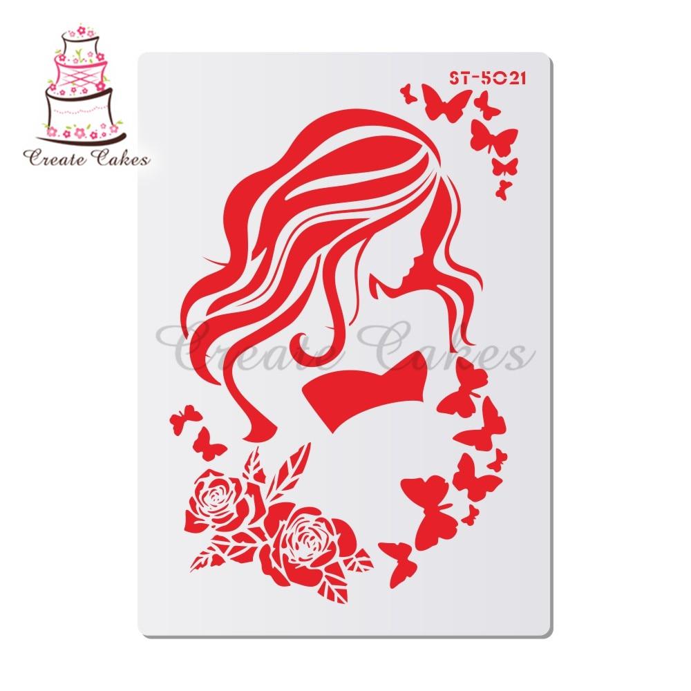 Long Hair Girl Stencils For Walls Painting Scrapbooking Stamp Album ...