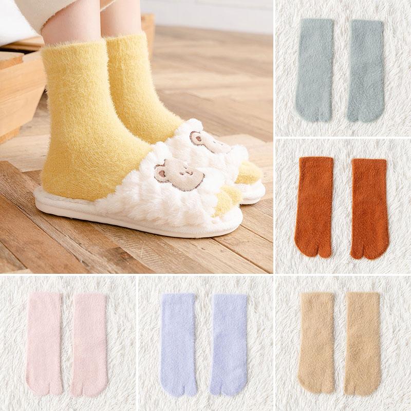 Buy Women Sandal Socks Split Toe Socks Winter Warm Fleece Flip Flop ...