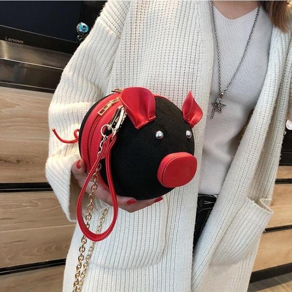 Buy Women's Cartoon Pig Small Round Bag Fashion Purses Handbags ...