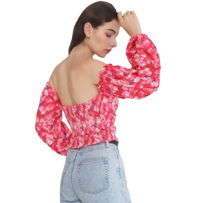 Buy Summer Women's Floral Open Back One-line Collar Open Shoulder ...