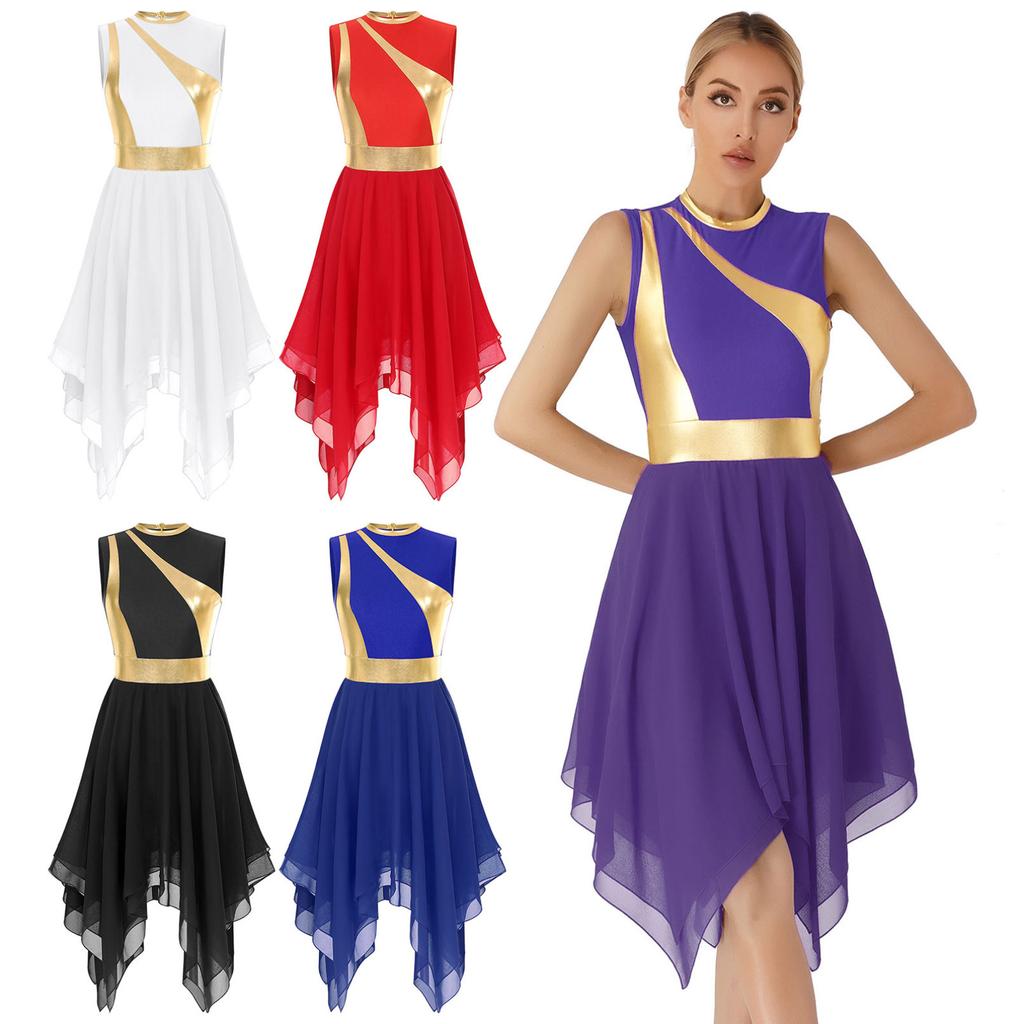 Köp Women Liturgical Praise Lyrical Dance Dress Metallic Color Block Costume | Joom