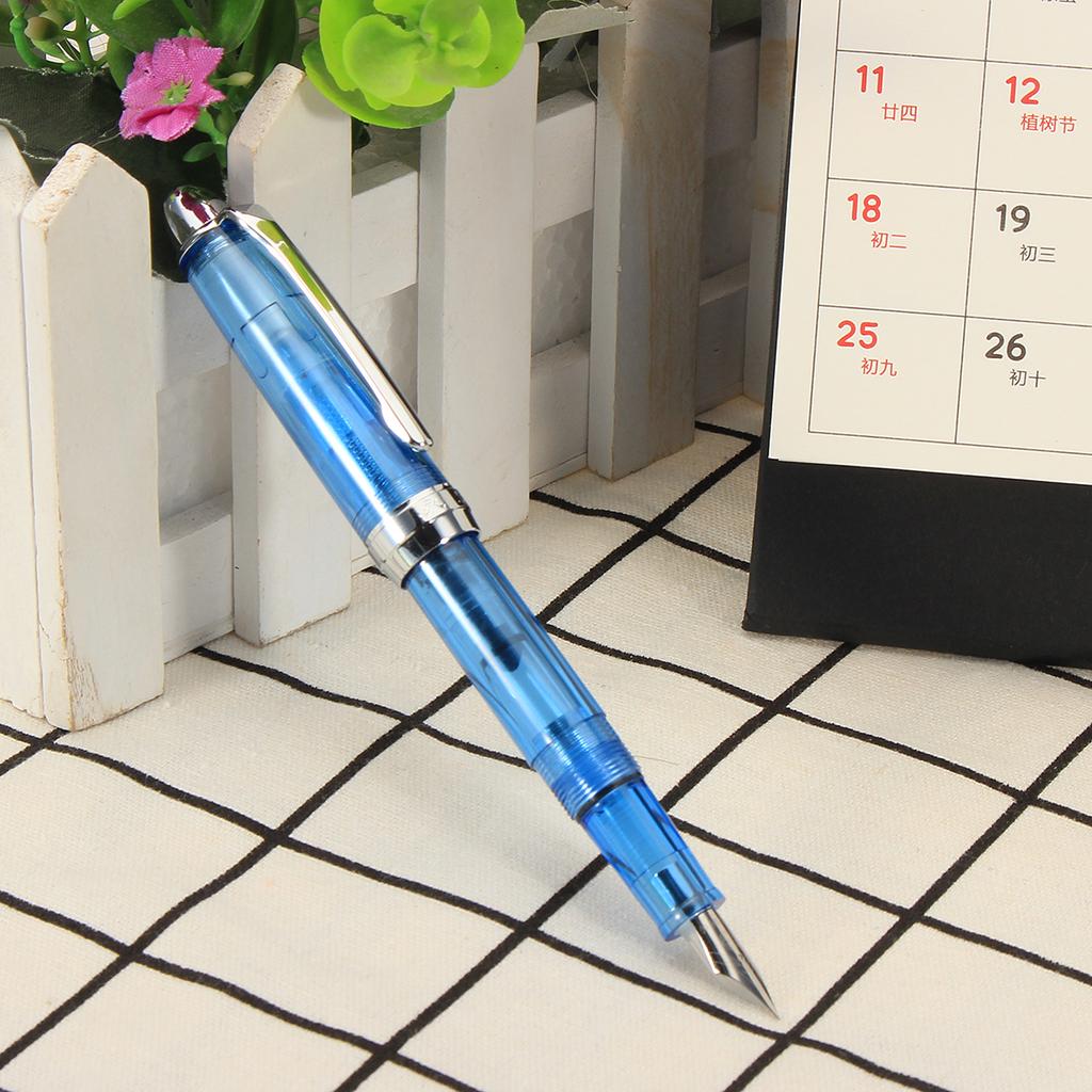 Buy WING SUNG 9133 Transparent Screw Cap Fountain Pen Blue/Green Nib 0 ...