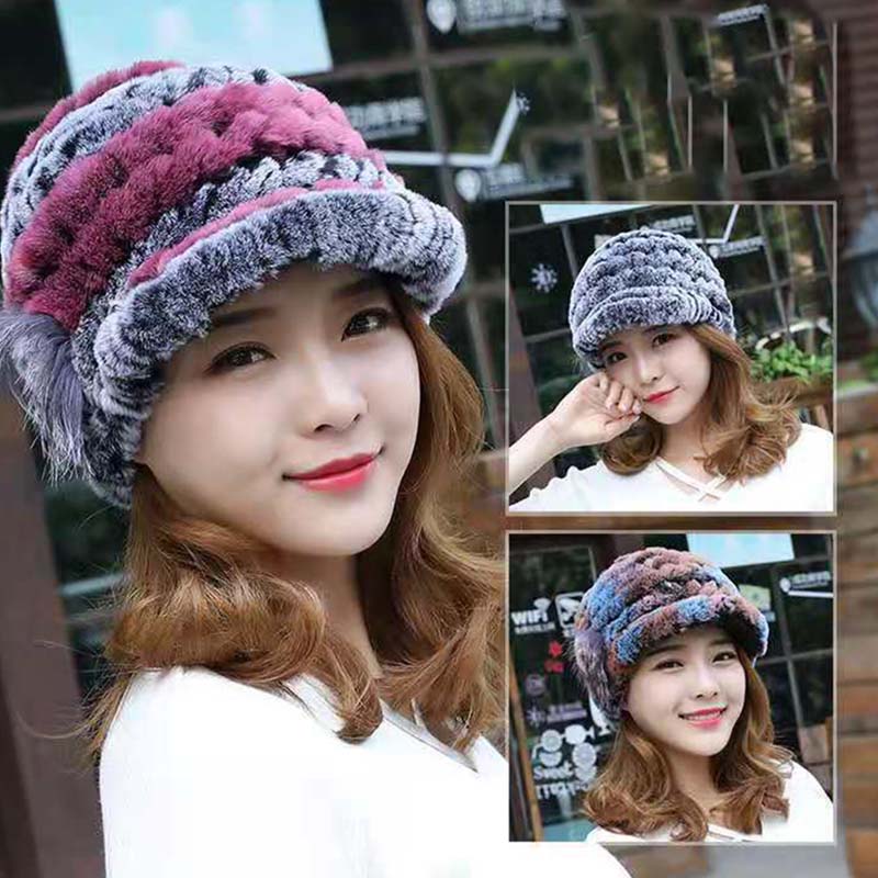 Satın alın Fur Hat Ladies Winter Pure Rex Rabbit Peaked Cap Women ...