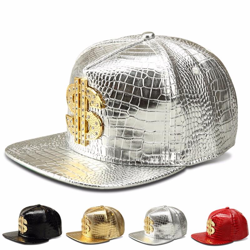 Outdoor Sports Unisex Hip Hop Shining PU Leather Dollar Sign Baseball ...