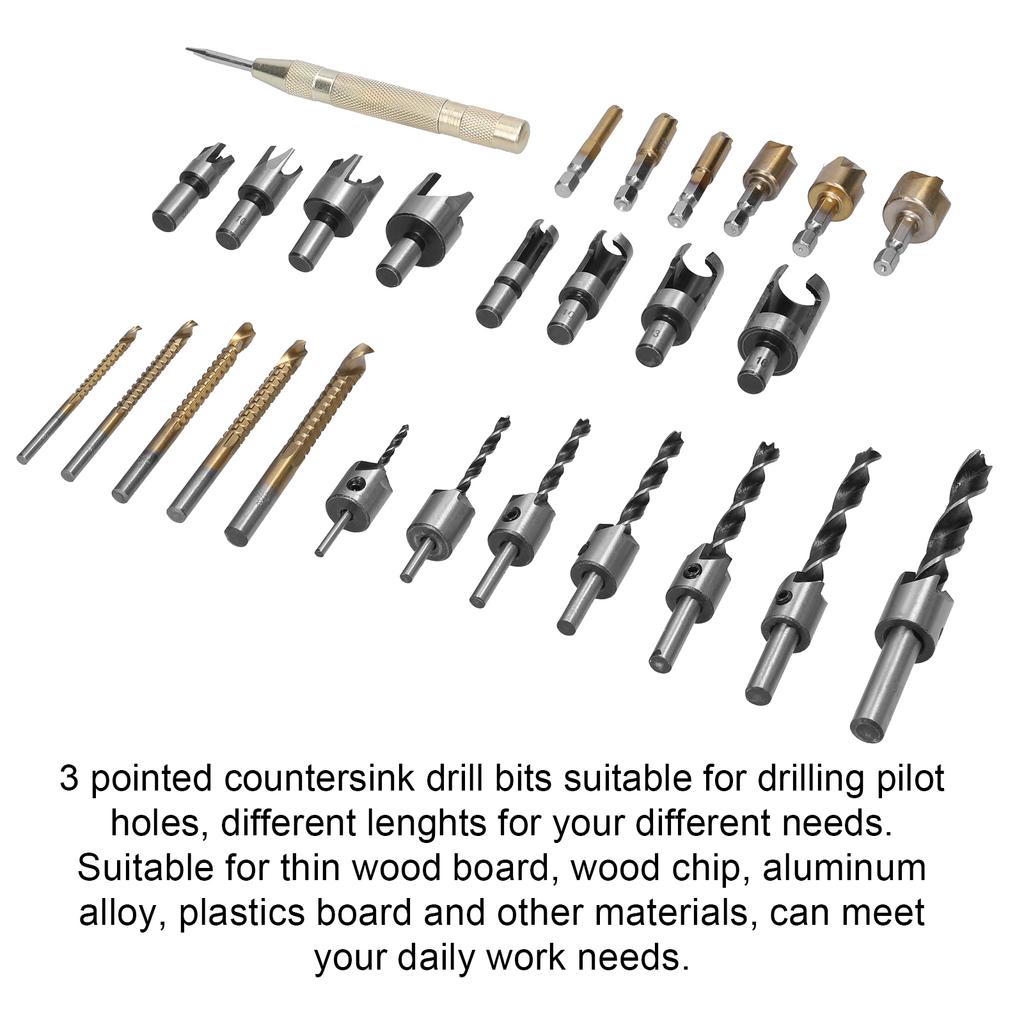 Buy 29pcs Woodworking Diy Bits Set Chamfer Drilling Tool Round Shank ...