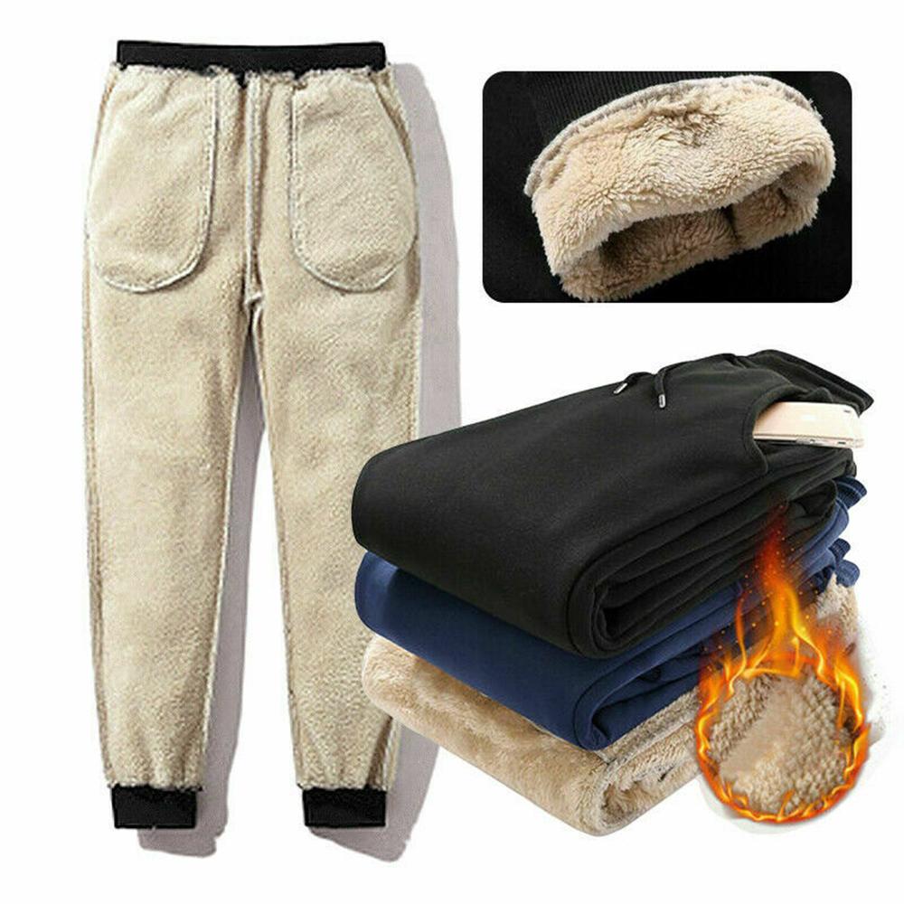 Men Fleece Lined Thermal Thick Trousers Athletic Pants Loose Winter ...