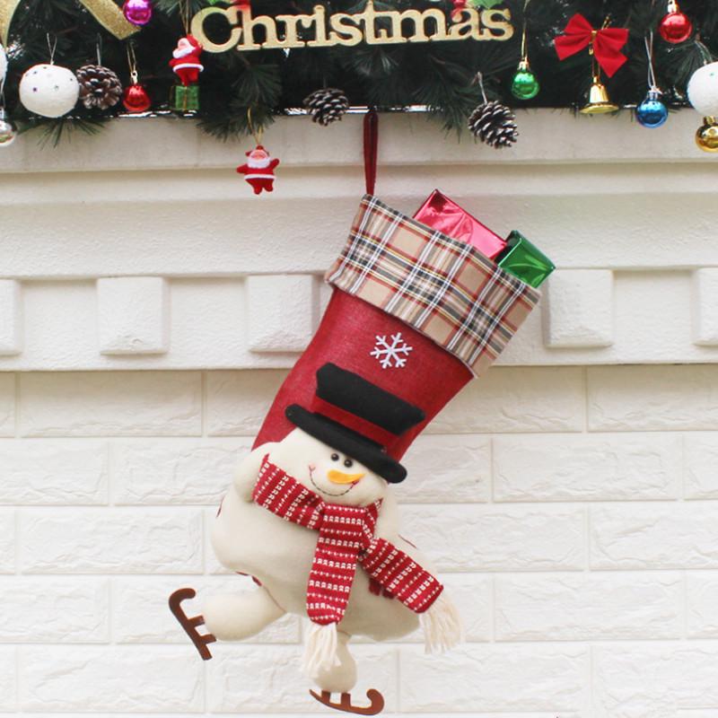Christmas Stockings with Small Doll Santa Claus Gift Bag Snowman ...