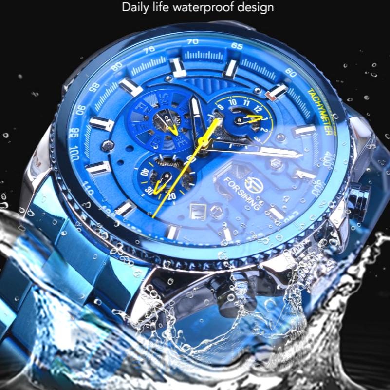 Buy Men Blue Mechanical Watches Stainelss Steel Waterproof Luminous ...