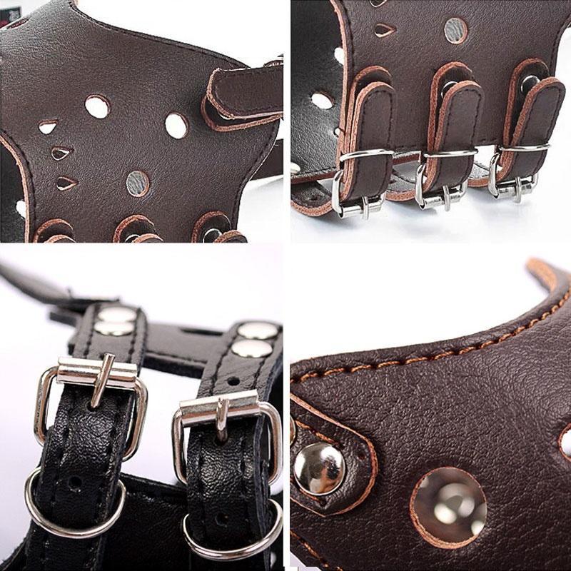 Dog Pet Anti-biting Barking Muzzles Biting Leather Adjustable Black ...