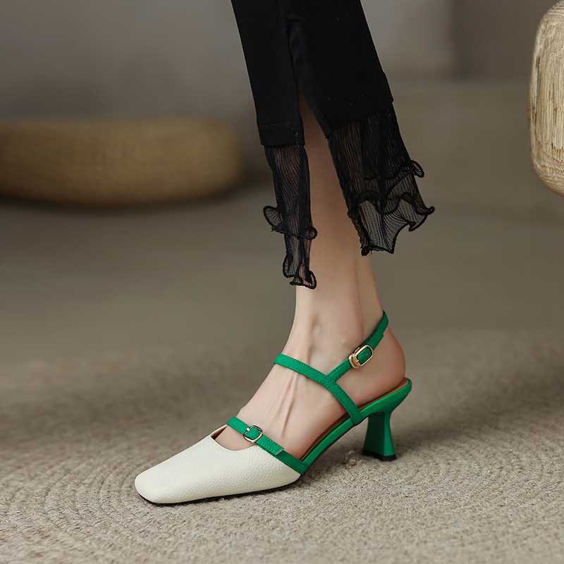 Cheap Cow Leather Square Toe High Heels Mixed Color Women Pumps | Joom