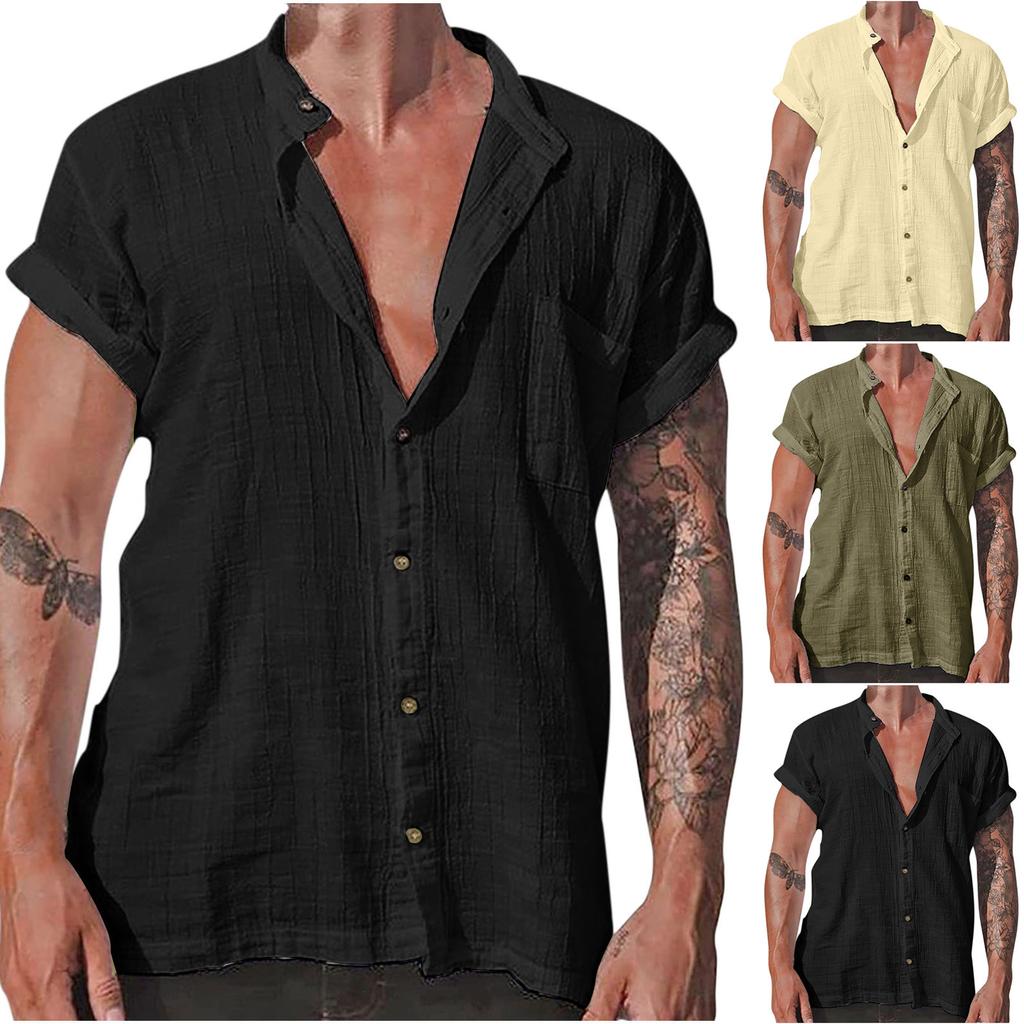 Cheap Men Casual Solid Pocket Button Stand Collar Wash Cotton Cardigan ...