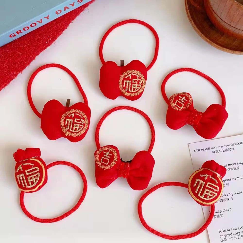 Buy Bag Shape Geometric Red Rubber Bands New Year Hair Rope Chinese ...