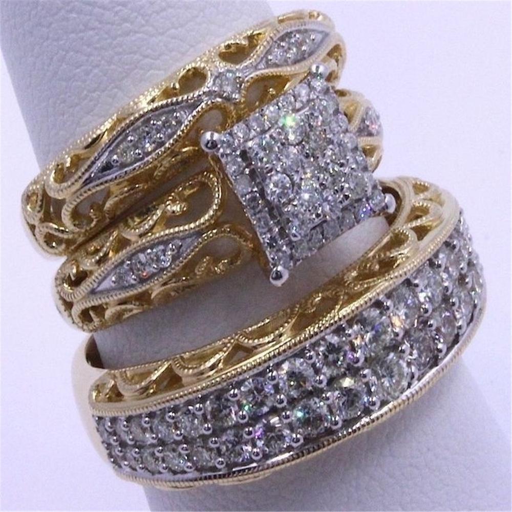 Buy 3PCS / Set Gorgeous Brand Jewelry Two-tone White Rhinestone Ring ...