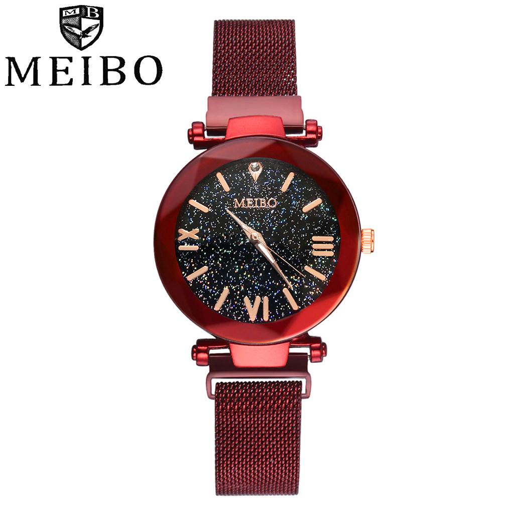 Buy MEIBO Quartz Stainless Steel Band Magnet Buckle Starry Sky Analog ...