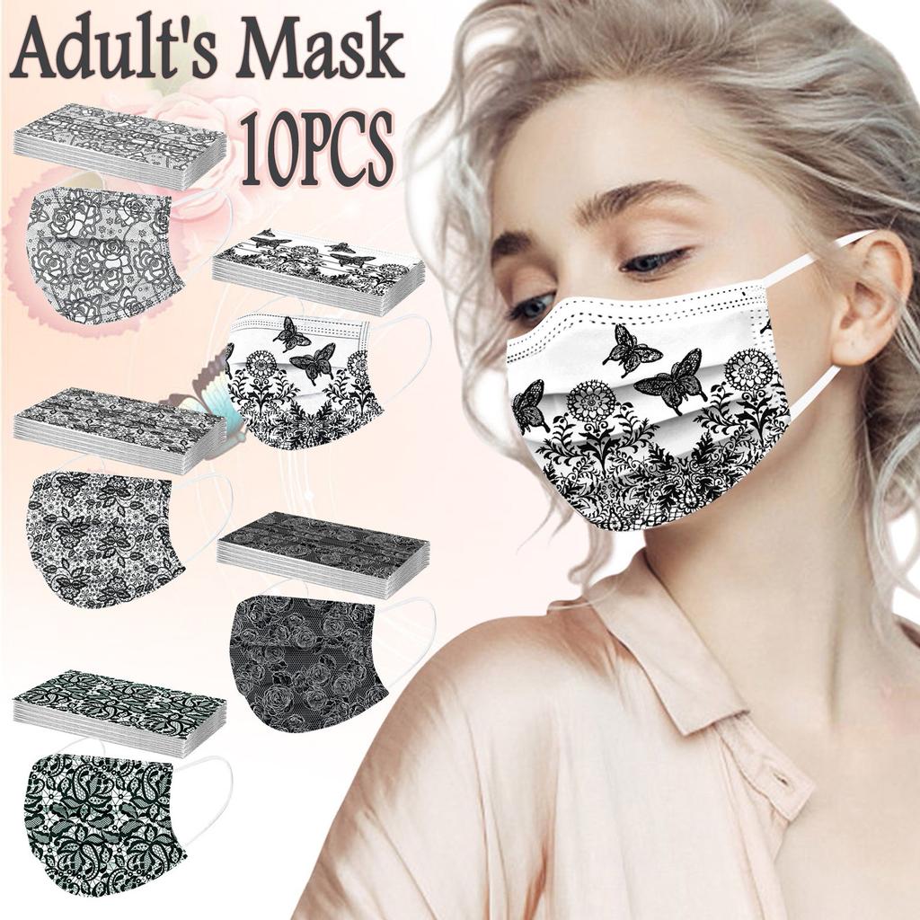 Buy 10PCS Adult Lace Mask Disposable Face Mask 3Ply Ear Loop Anti-PM2.5 ...
