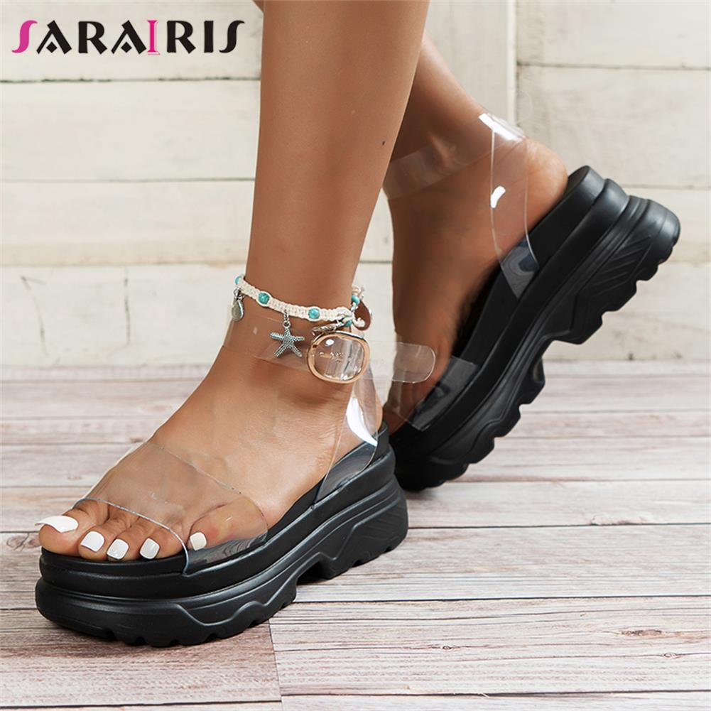 Buy Fashion Female Sandals Punk Summer Big Size Transparent PVC Chunky ...