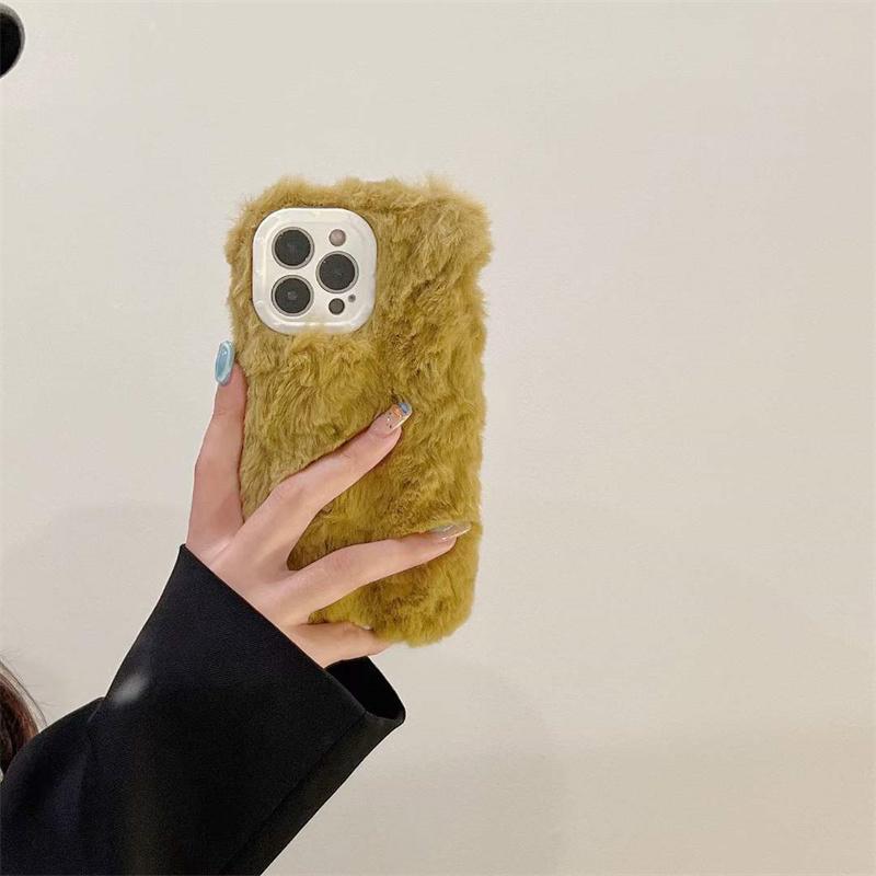 Buy Fashion Simple Solid Color Plush Phone Case For iPhone 14 13 12 11 ...