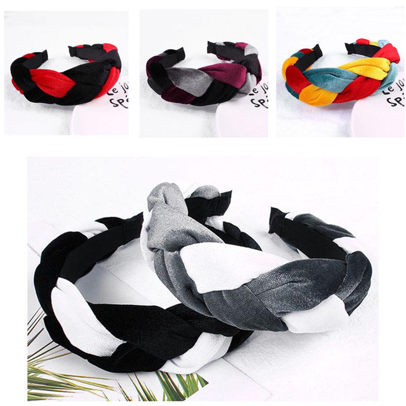 Cheap Women Fashion Pigmented Flax Braided Velvet Hair Hoop Hair Strap ...