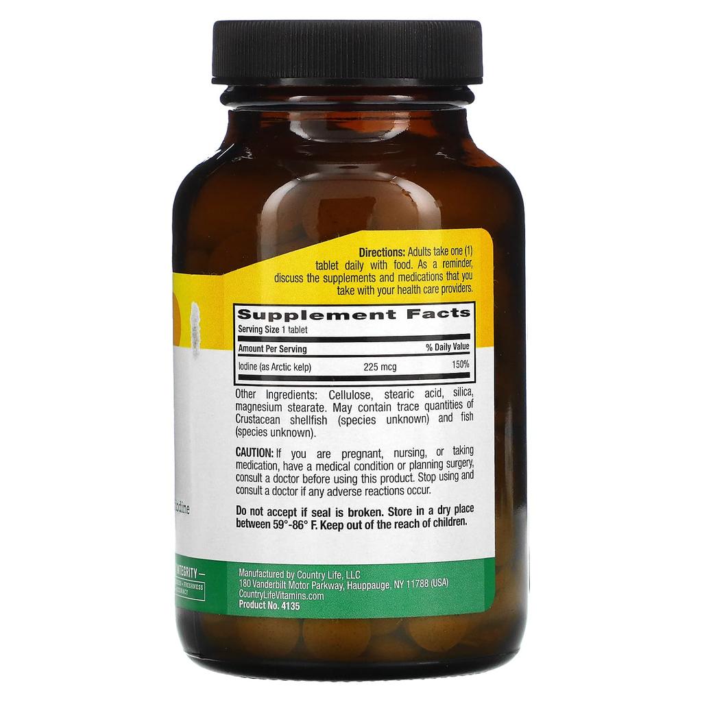 Buy Country Life, Arctic-Kelp, 225 mcg, 300 Tablets at affordable ...