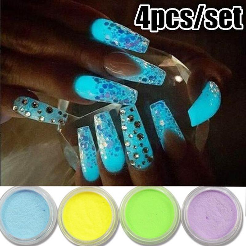 Buy 4 Boxes of Neon Paint Nail Polish Nail Art Sparkling Neon Powder ...